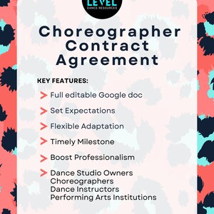 Comprehensive Dance Choreographer Contract Agreement Template, Editable Google Document, Instant ...