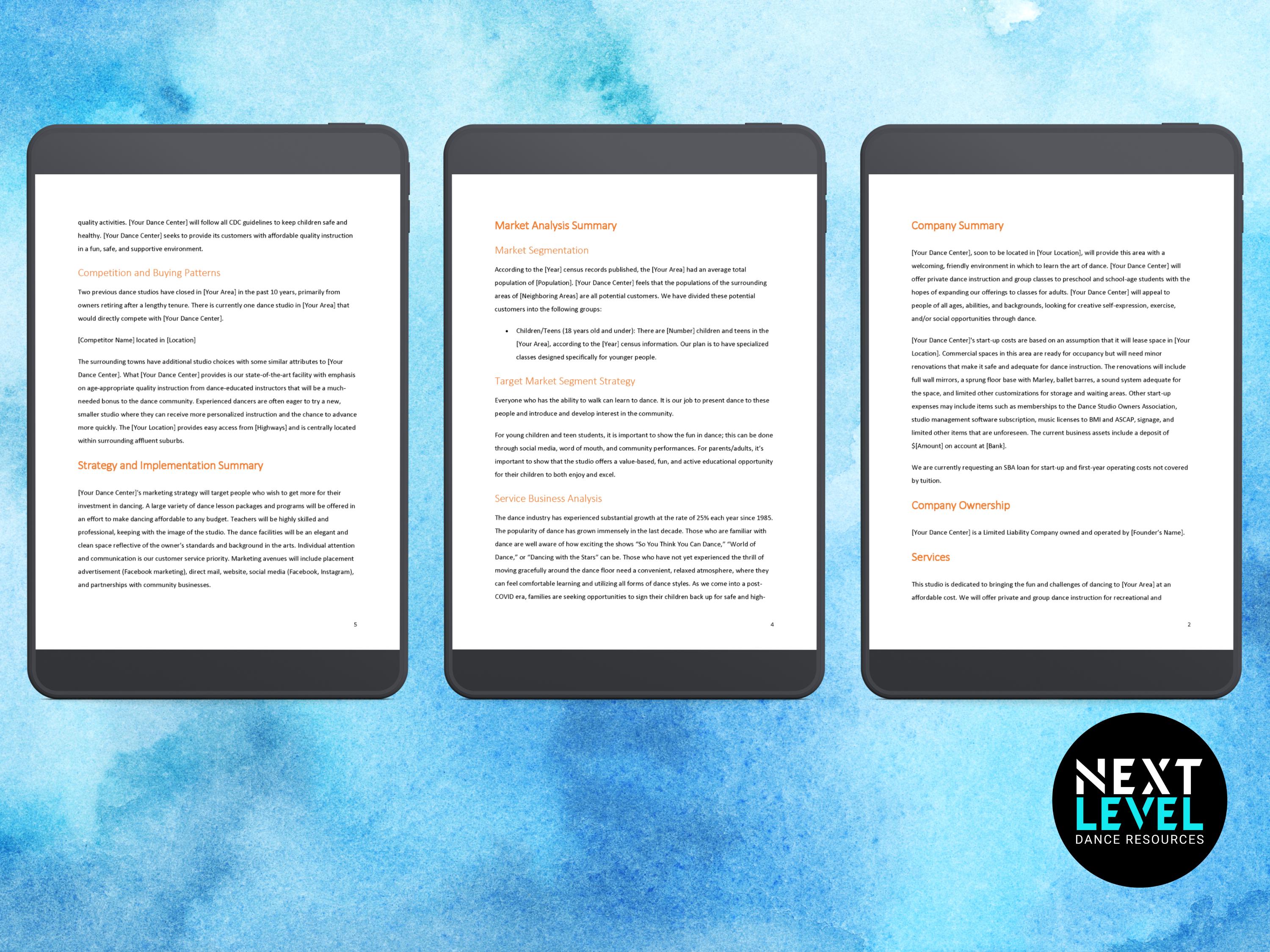 Dance Studio Business Plan Template: Financial Projection (digital ...