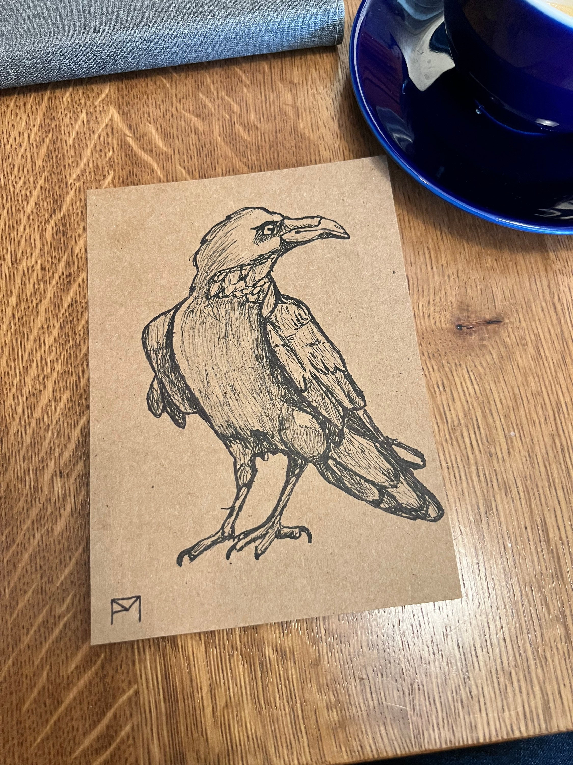Raven Drawing Postcard Wall Art - Etsy