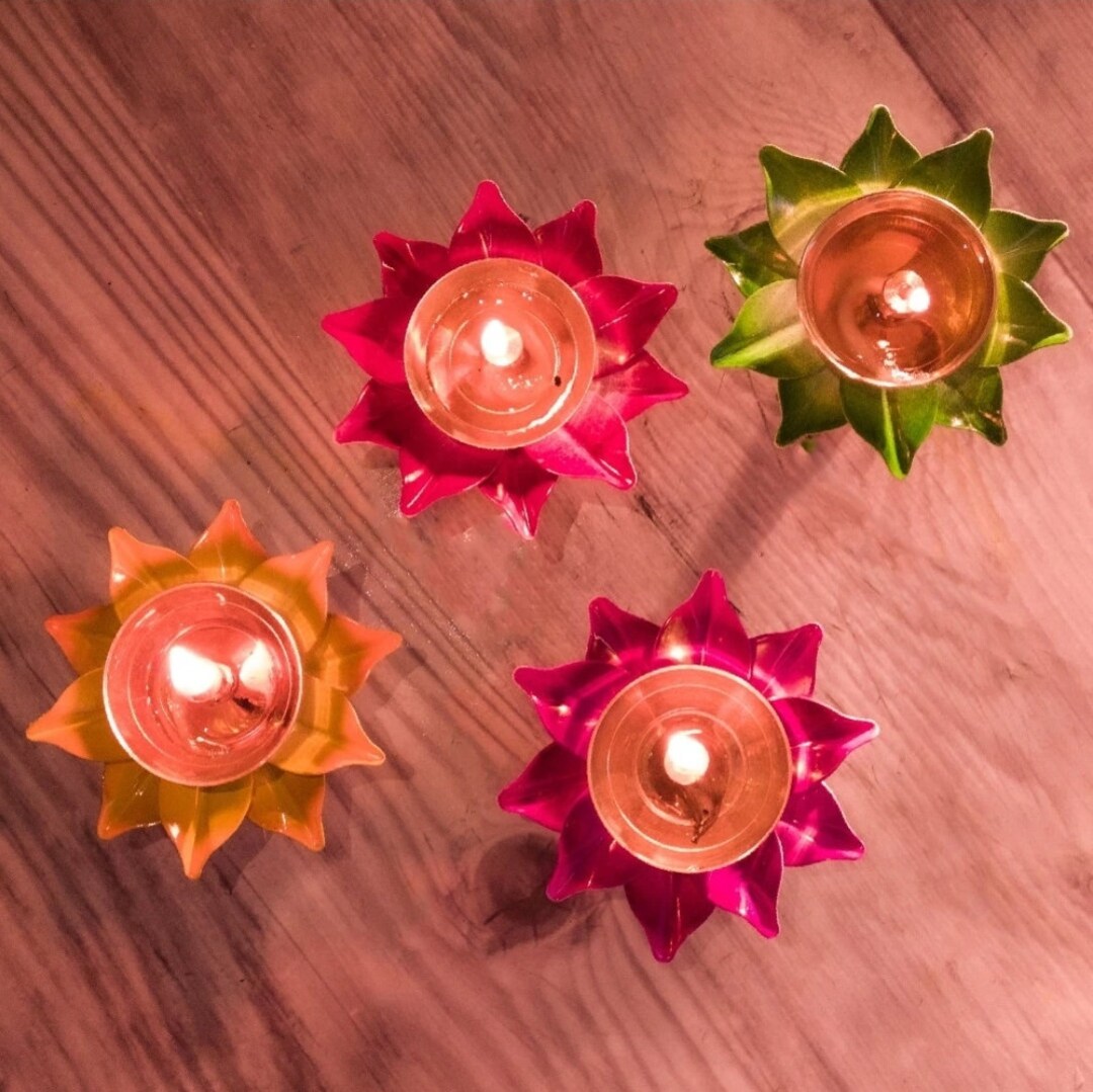 Brass Diya Multi Colour Diya Diwali Lotus Temple Diya brass - Etsy