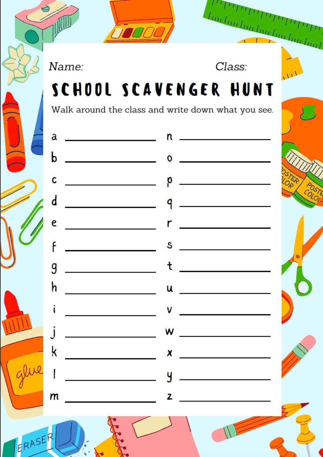 Printable School Scavenger Hunt for Children - Etsy