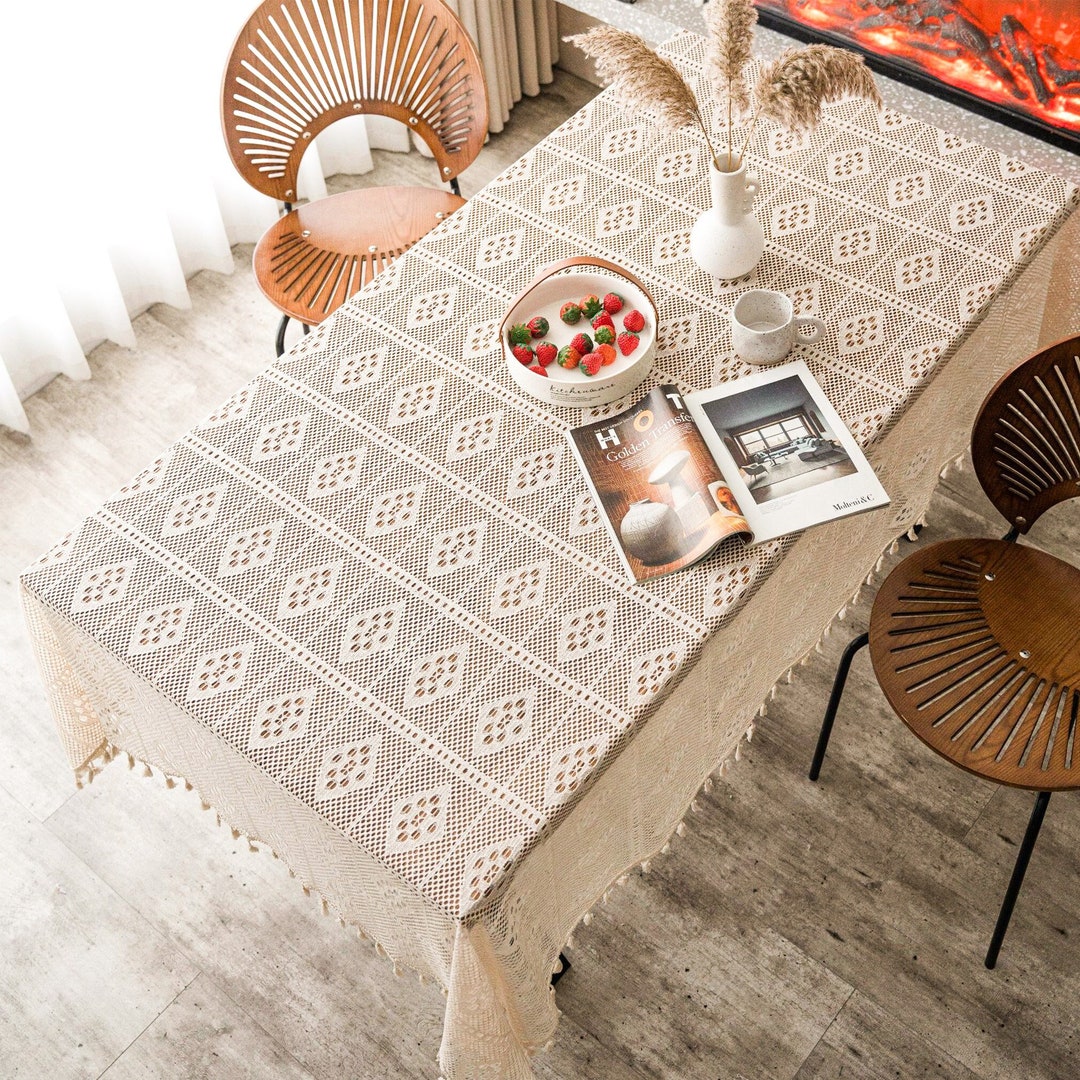 Farmhouse Crochet Tablecloths, Rustic Table Linen, Bohemia Table Cloth ...