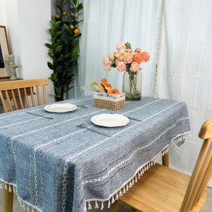 Blue Boho Tablecloth, Crochet Tablecloths, Country Tablecloth, Rustic ...