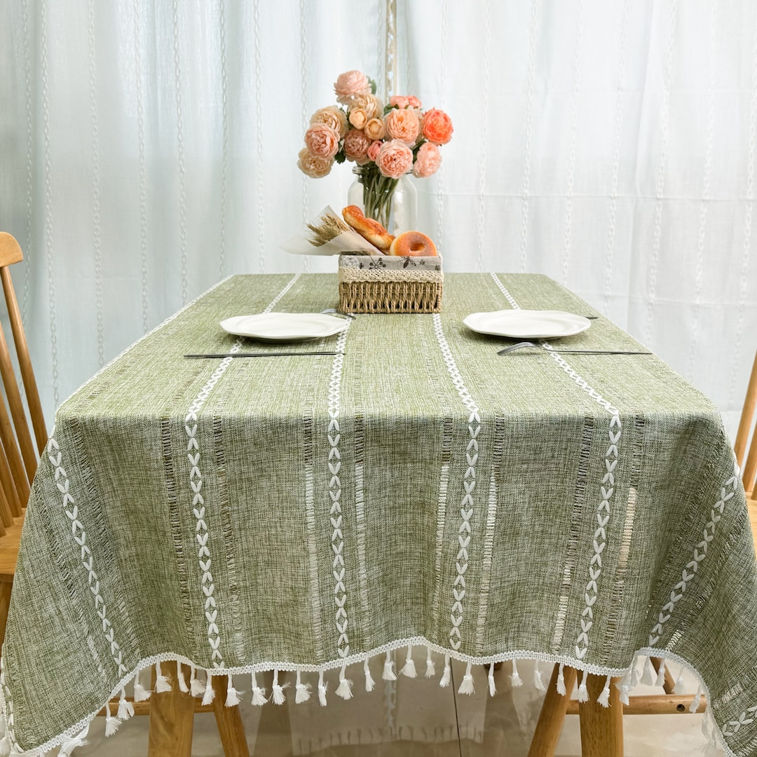 Green Boho Tablecloth, Crochet Tablecloths, Country Tablecloth, Rustic ...