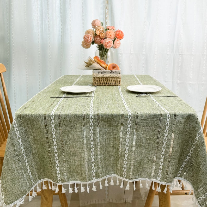 Green Boho Tablecloth, Crochet Tablecloths, Country Tablecloth, Rustic ...