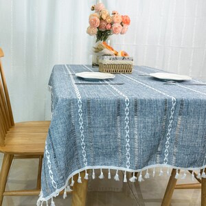 Blue Boho Tablecloth, Crochet Tablecloths, Country Tablecloth, Rustic ...