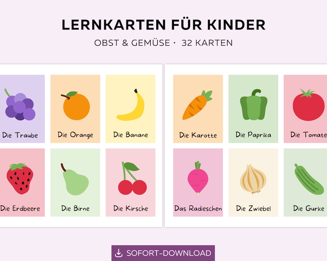 32 Lernkarten Obst Gemüse Karten Kinder zum Ausdrucken - Etsy.de