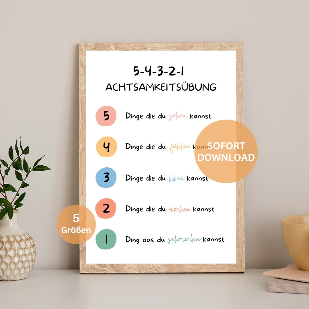 Mindfulness Exercise 5 Senses Poster (german, Printable) Breathing ...