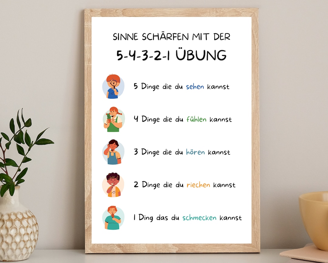 Achtsamkeitsübung Poster für Kinder zum Ausdrucken, Atemübung, 5 Sinne ...