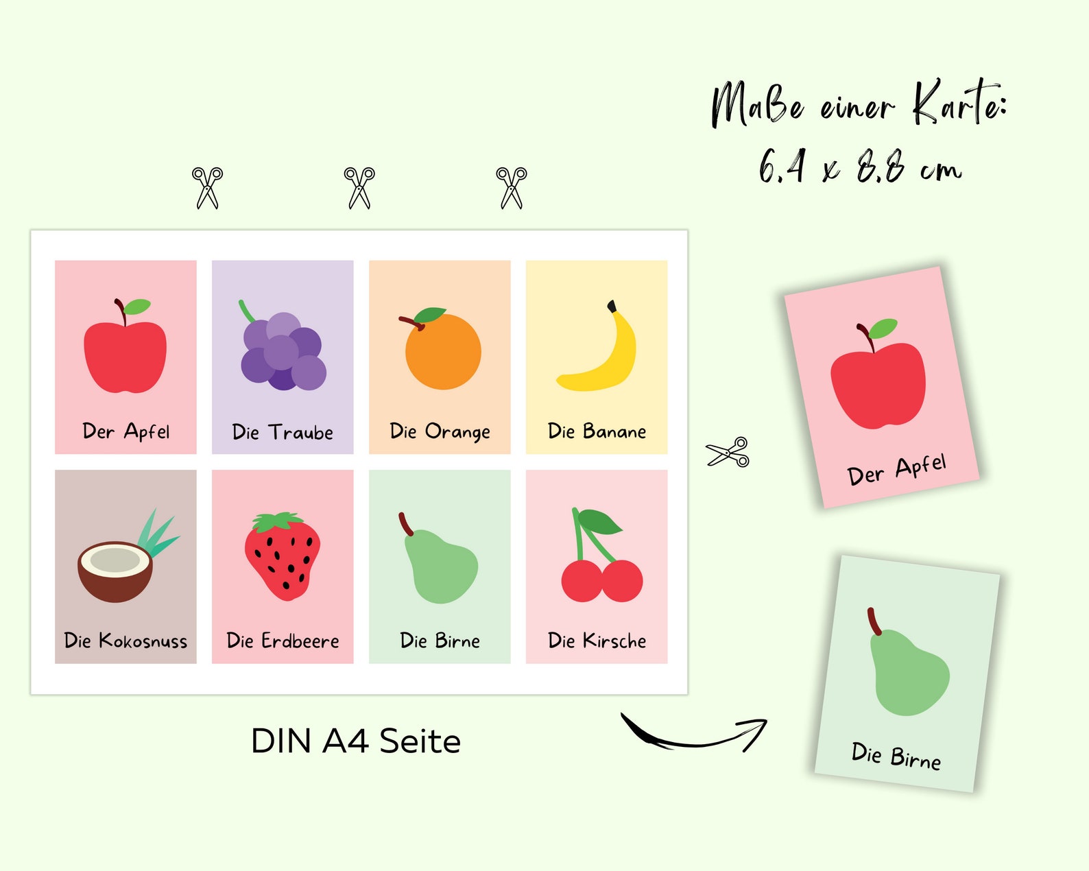 32 Lernkarten Obst Gemüse, Karten Kinder zum Ausdrucken, Vorschule ...