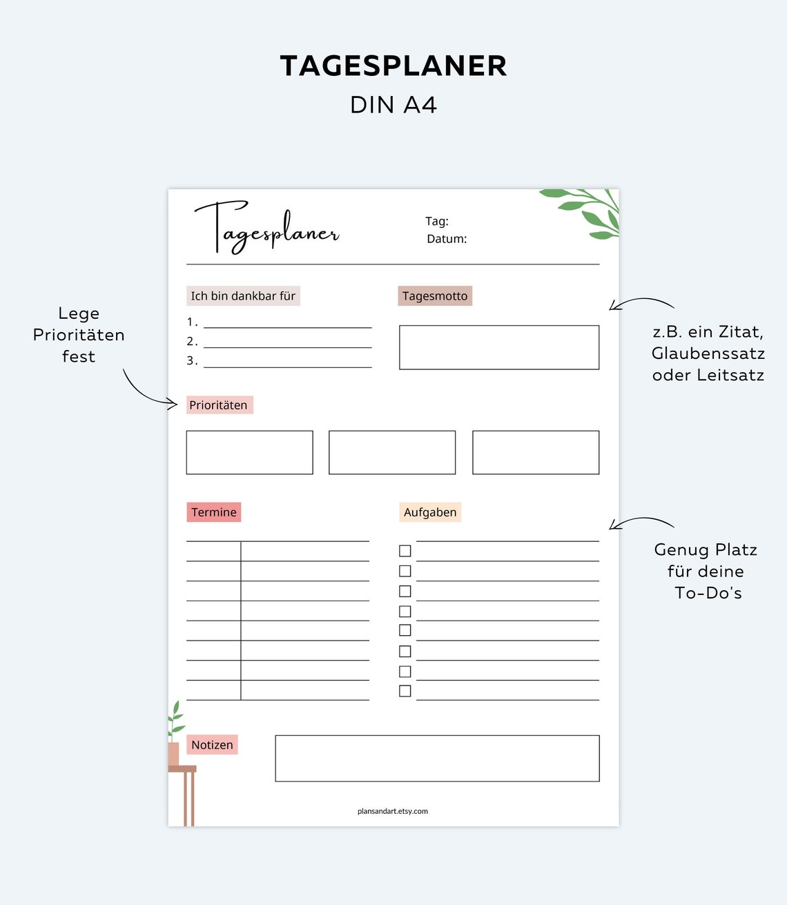 Tagesplaner zum Ausdrucken Undatiert, Terminmanagement Alltagsplaner ...