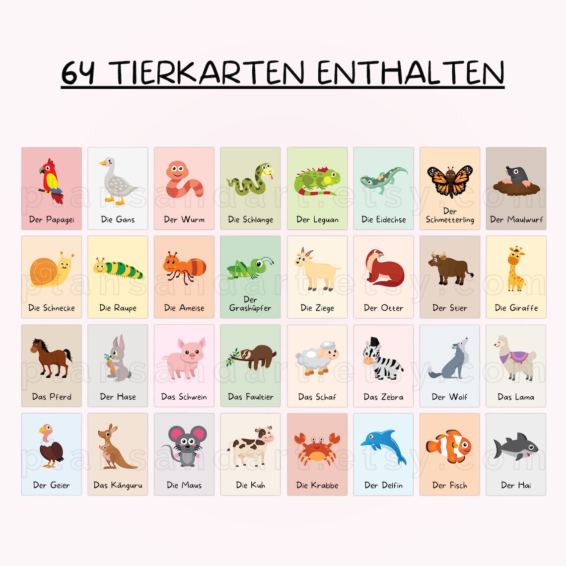 64 Tierkarten zum Ausdrucken, Lernkarten Tiere für Kinder, Waldtiere ...