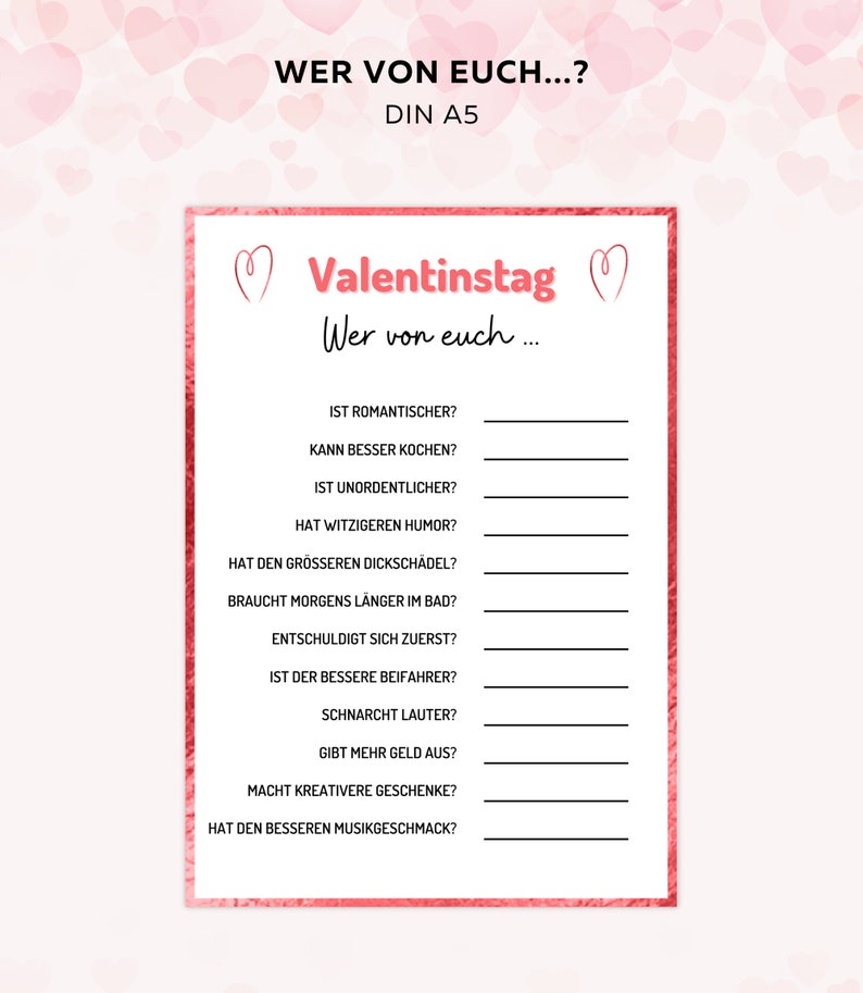 Valentinstag Spiel zum Ausdrucken, Wer würde eher, Spiel für Erwachsene ...