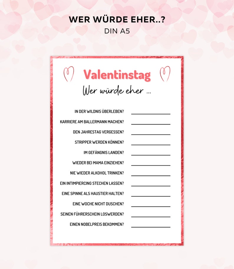 Valentinstag Spiel zum Ausdrucken, Wer würde eher, Spiel für Erwachsene ...