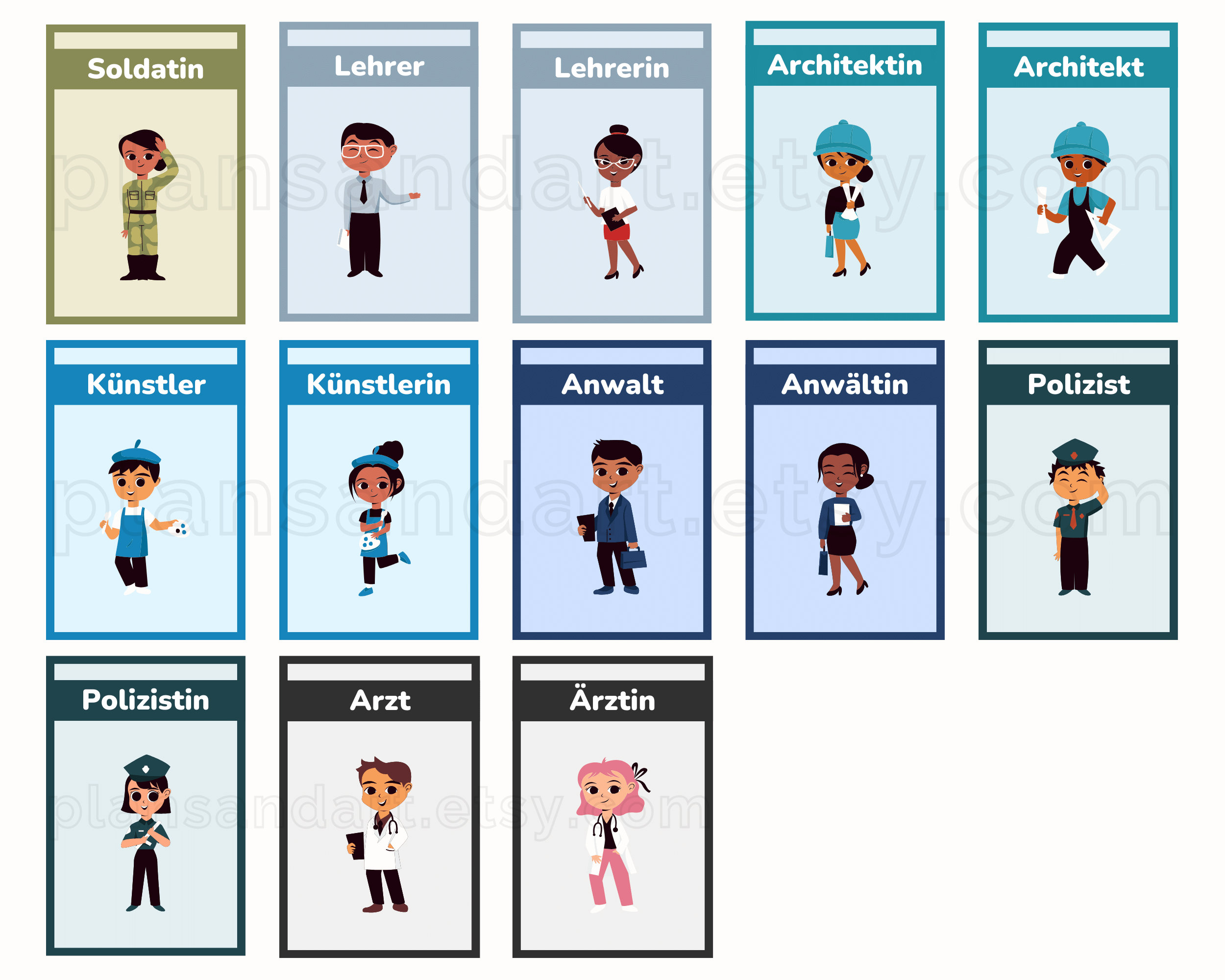 28 Lernkarten Berufe, Bildkarten für Kinder zum Ausdrucken, Berufe kennenlernen, Job ...