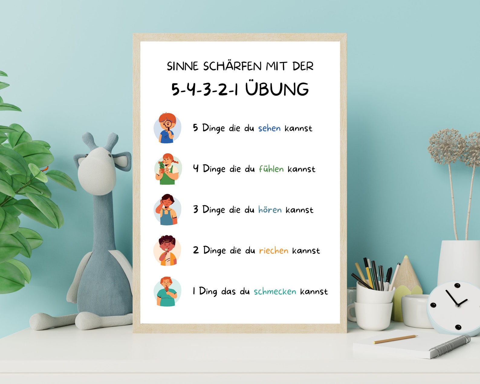 Achtsamkeitsübung Poster für Kinder zum Ausdrucken, Atemübung, 5 Sinne ...