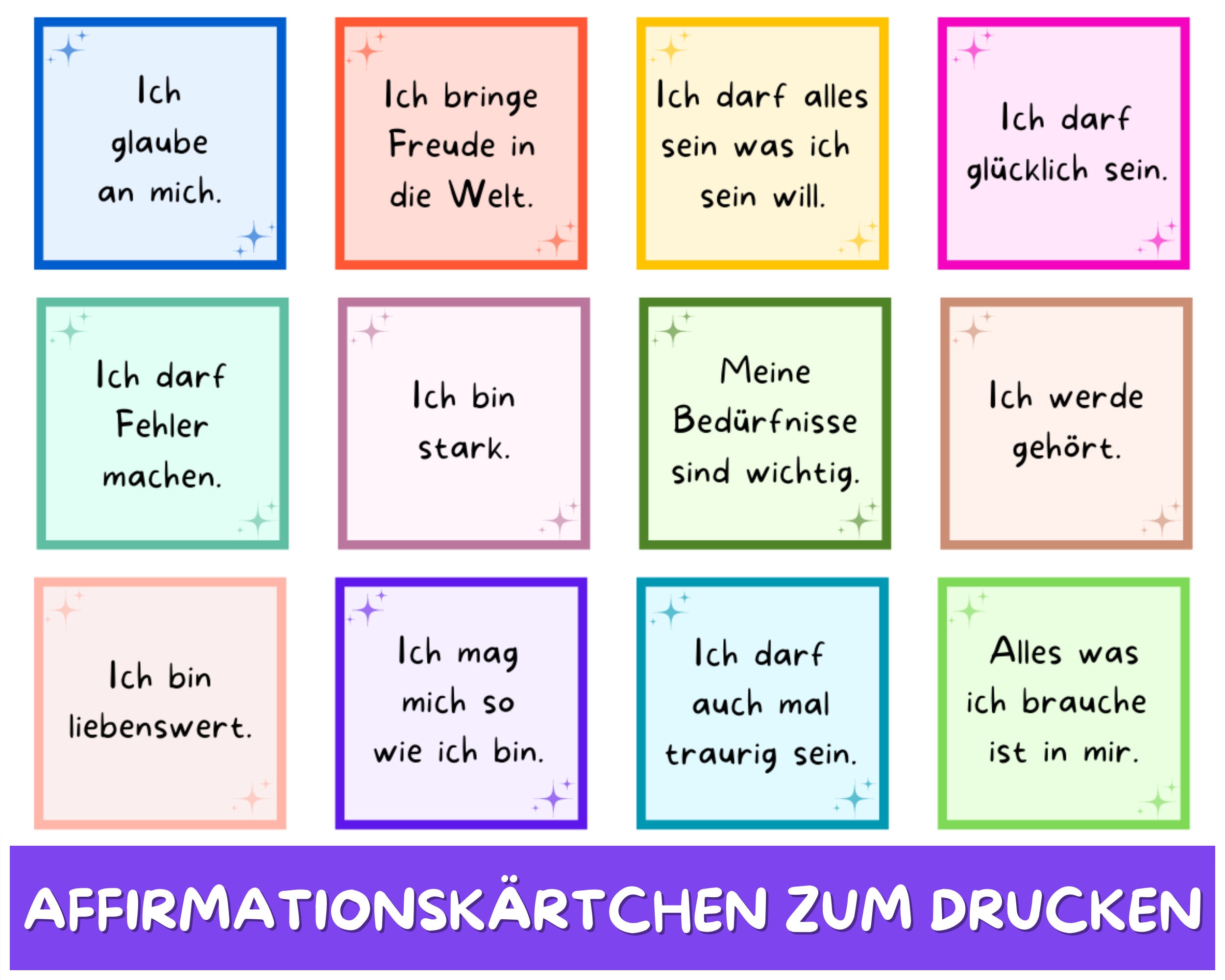 Affirmationskarten für Kinder, Mutmachkarten positive Glaubenssätze ...