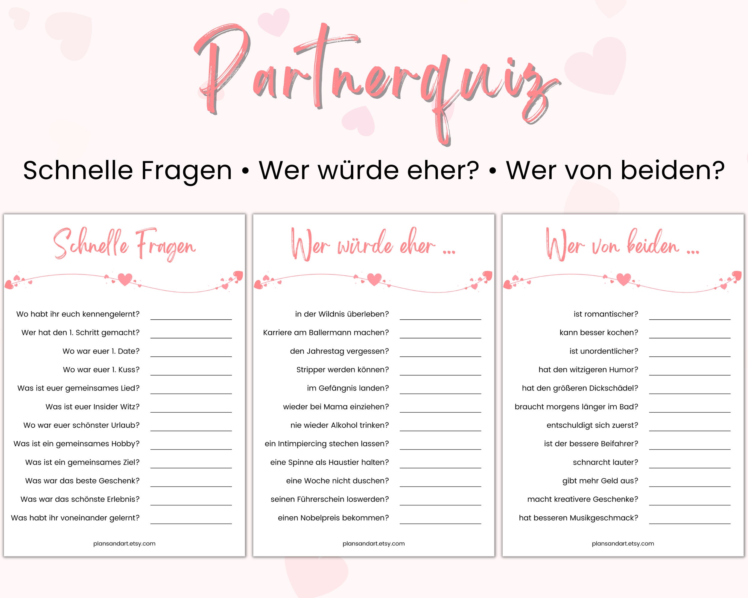 Partner Quiz to Print Out, PDF Templates, Game for Couples, Who Would ...