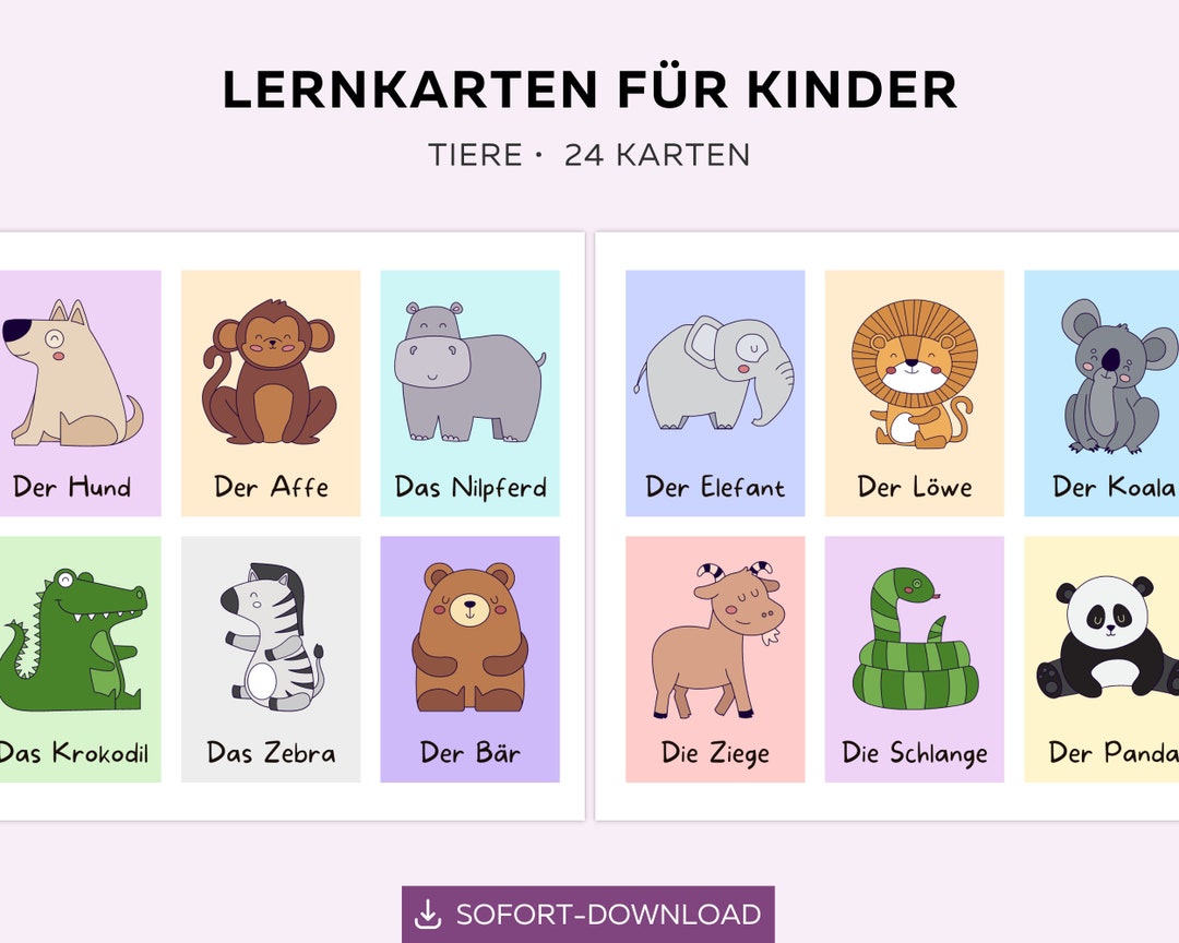 24 Learning Cards Animals, Animal Cards for Children to Print Out, Farm ...