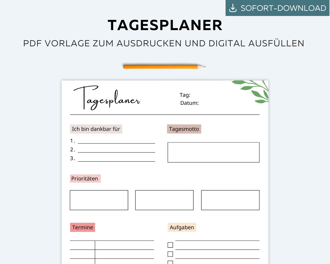 Tagesplaner zum Ausdrucken Undatiert, Terminmanagement Alltagsplaner ...