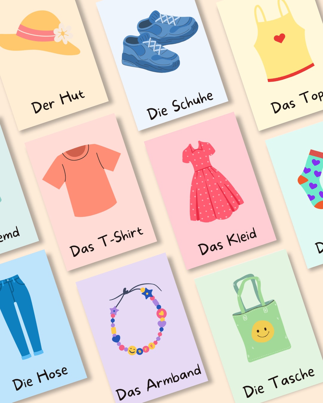 40 Lernkarten Kleidung, Montessori Karten zum Ausdrucken, Bildkarten ...