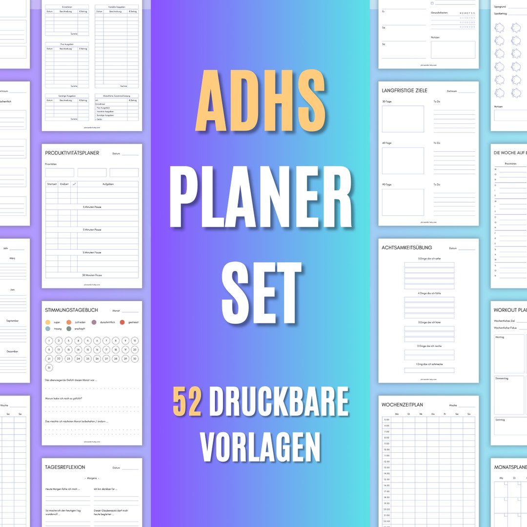 Printable ADHD Planner for Adults in German: 52 PDF Templates for Daily ...