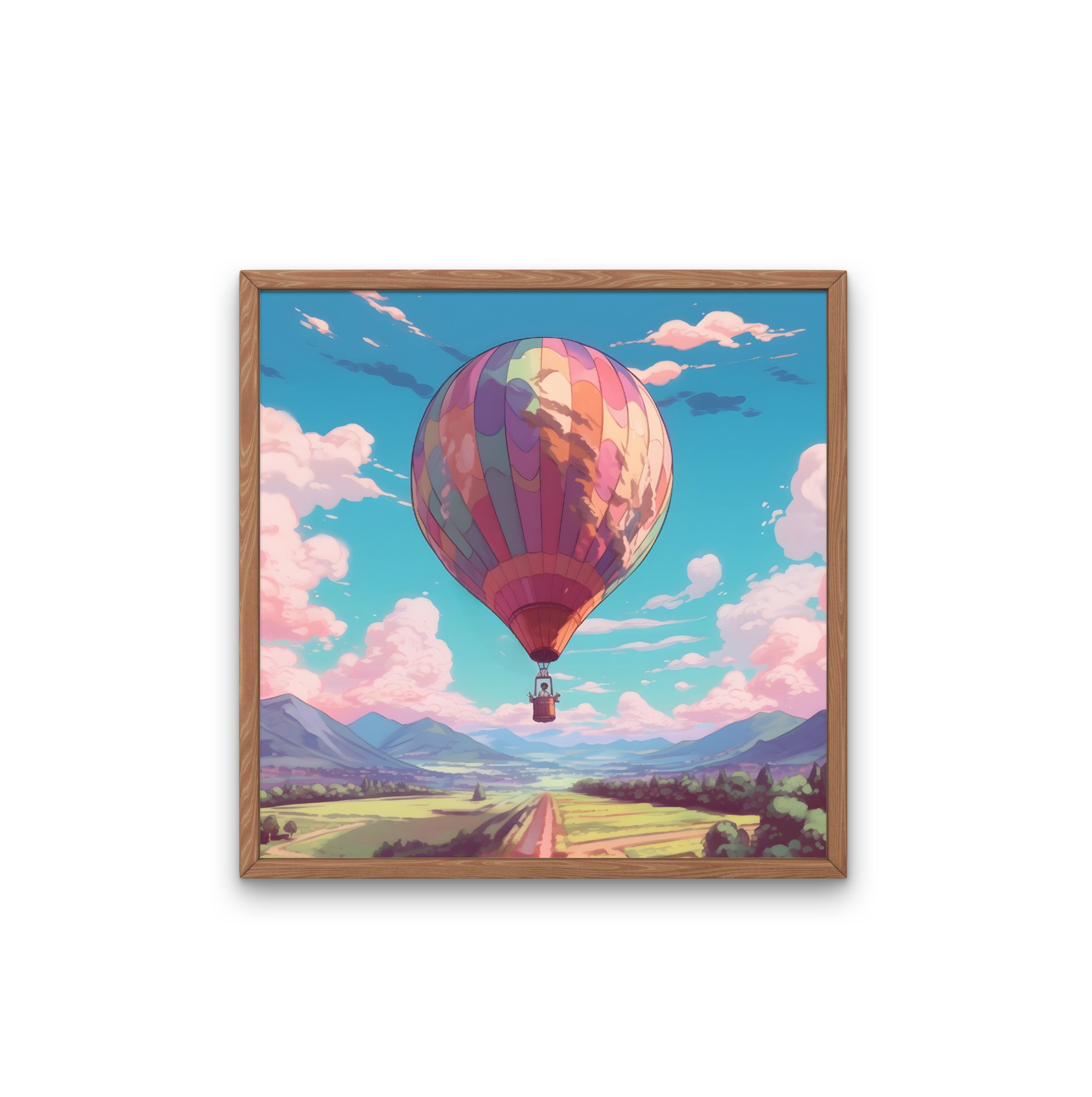 Anime Hot Air Balloon Lofi Style Cloudy Landscape Art Print. Wall Decor ...