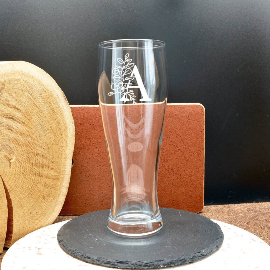 Hand-engraved Wheat Glass 0.5l With a Flowered Letter Great Gift Idea ...