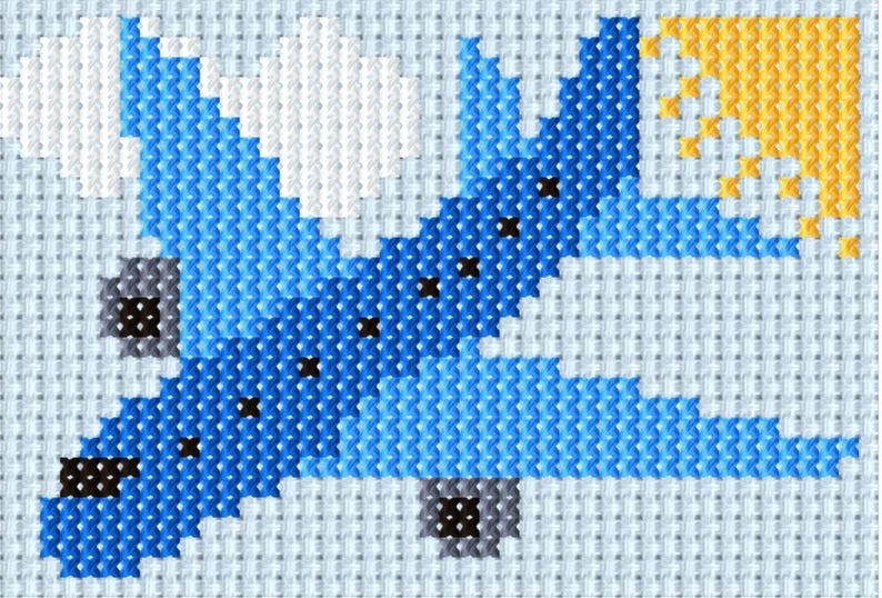 Blue Airplane PDF Mini Cross Stitch Pattern 14ct - Etsy