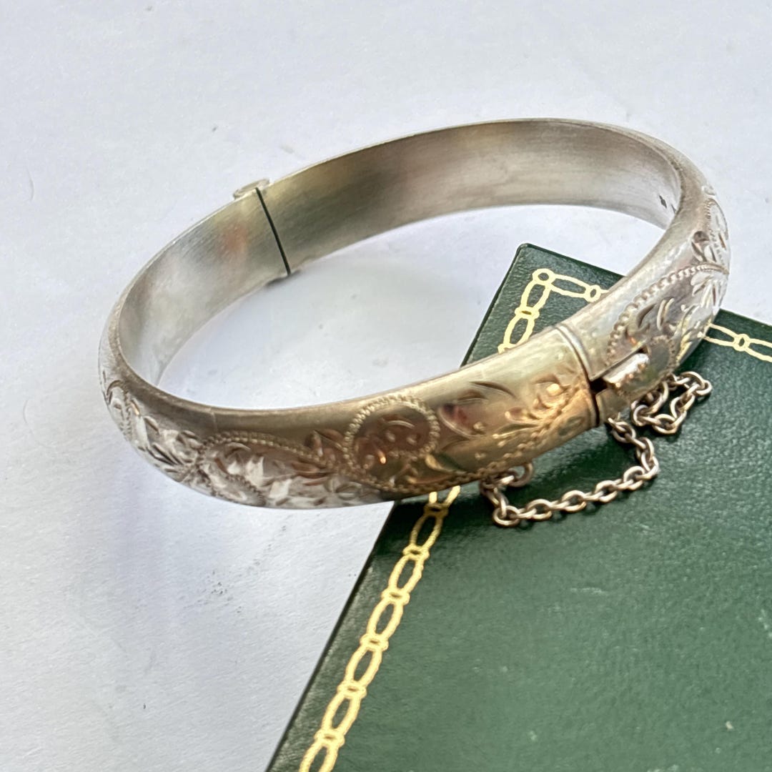 Classic Solid Silver Bangle Engraved Vintage Hallmarked Bracelet - Etsy