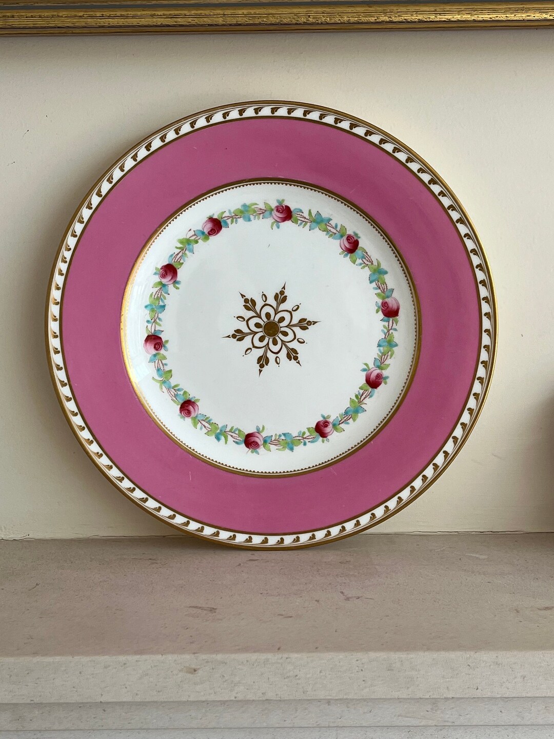 Antique 1830s Plate Hand Painted Roses Pink and Gold - Etsy