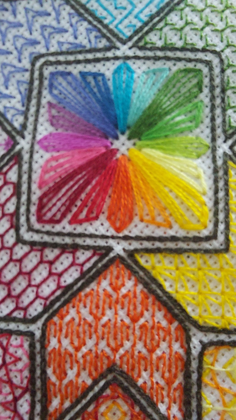 Geometric Rainbow Blackwork Sampler Cross Stitch Pattern - Etsy
