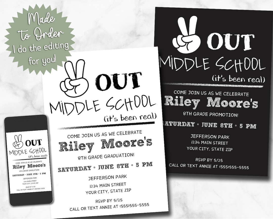 Personalized Middle School Graduation Invitation Peace Out Middle ...