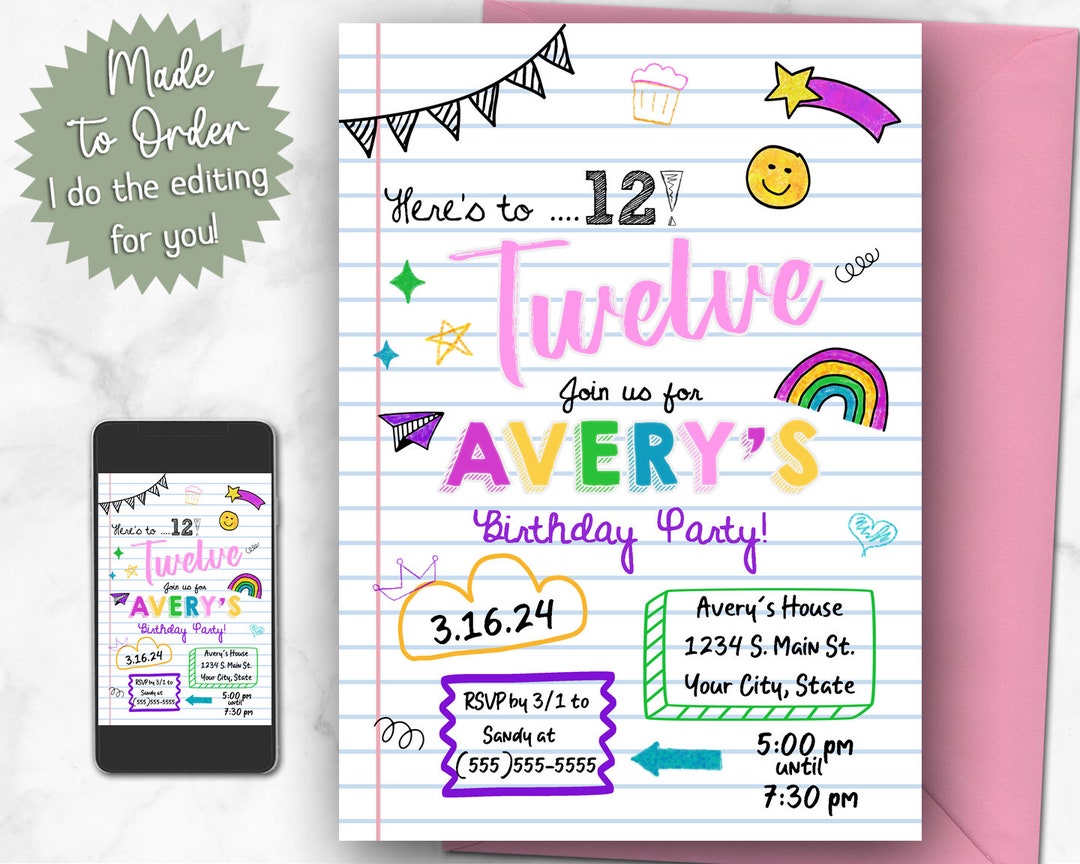 Doodle Birthday Invitation Notebook Invitation Editable Birthday ...