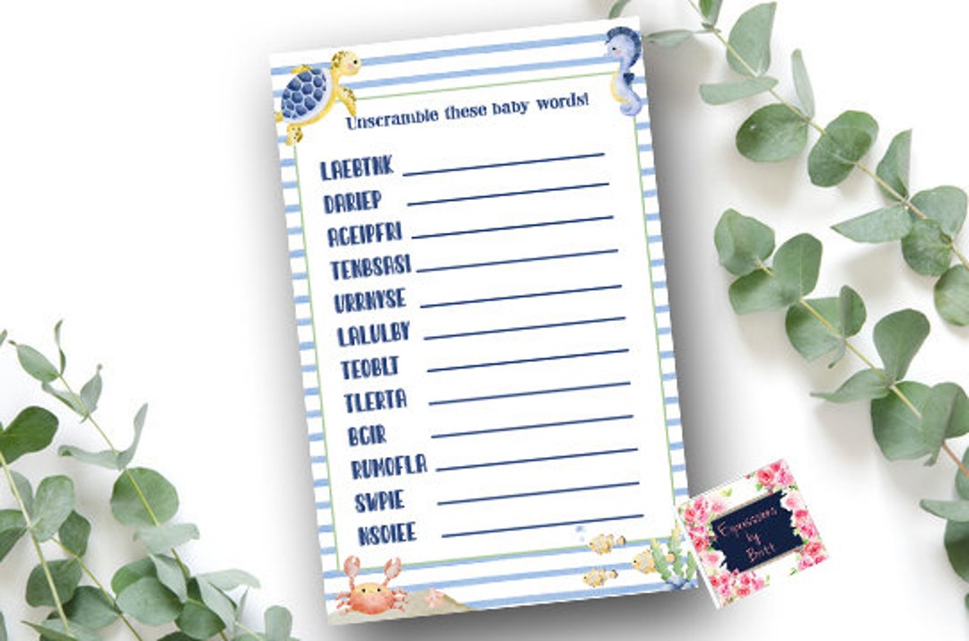 Baby Shower Game Under the Sea Word Scramble Baby Shower Activity Baby ...