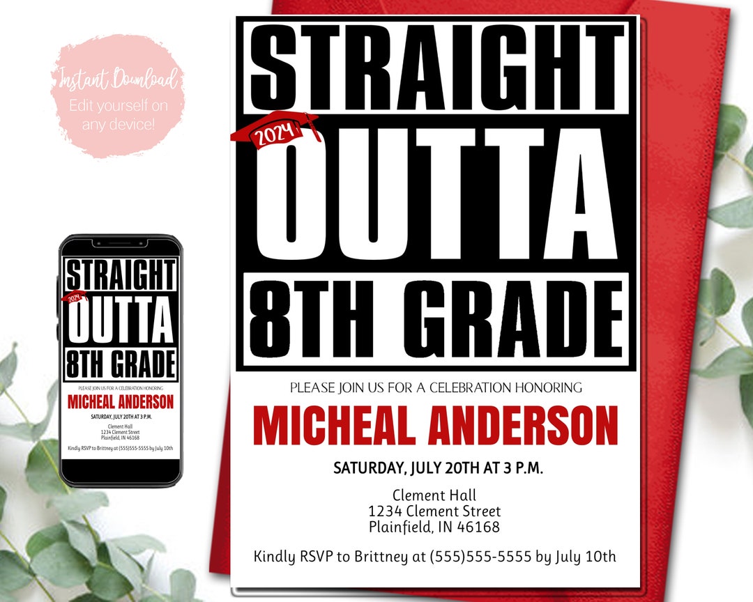 Personalized 8th Grade Graduation Invitation Straight Out of 8th Grade ...