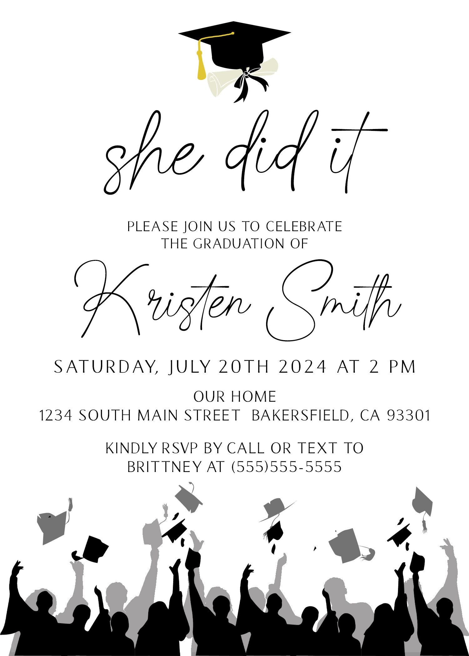 Custom Graduation Invitation She Did It High School Graduation ...