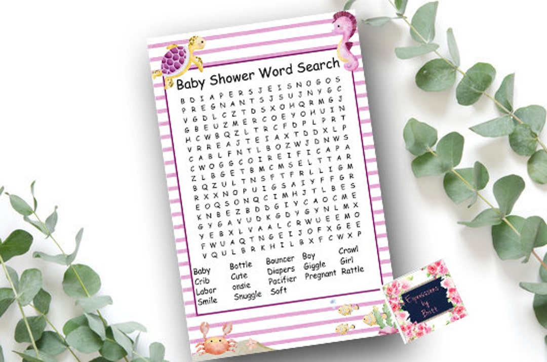 Baby Shower Game Word Search Pink Under the Sea Baby Shower Game Baby ...