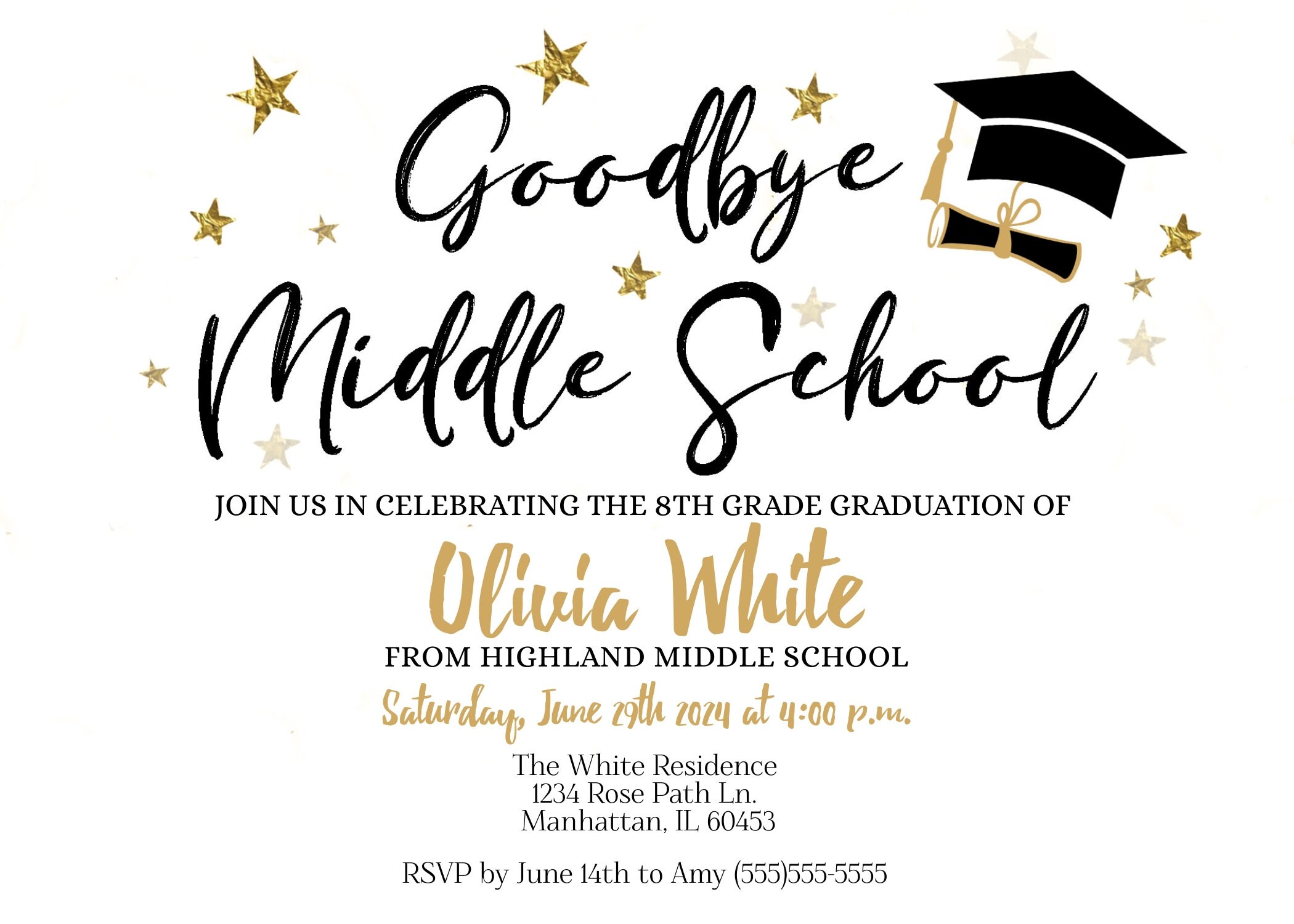 Personalized 8th Grade Graduation Invitation Good Bye Middle School ...