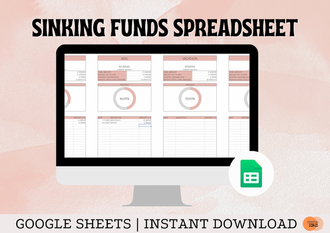 Sinking Funds Tracker Spreadsheet for Google Sheets, Savings Tracker ...