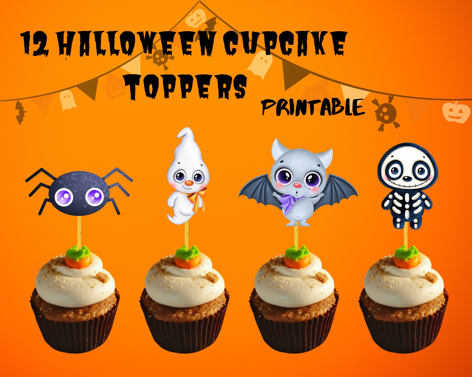 12 Halloween Cupcake Toppers Printable Digital Download Party - Etsy