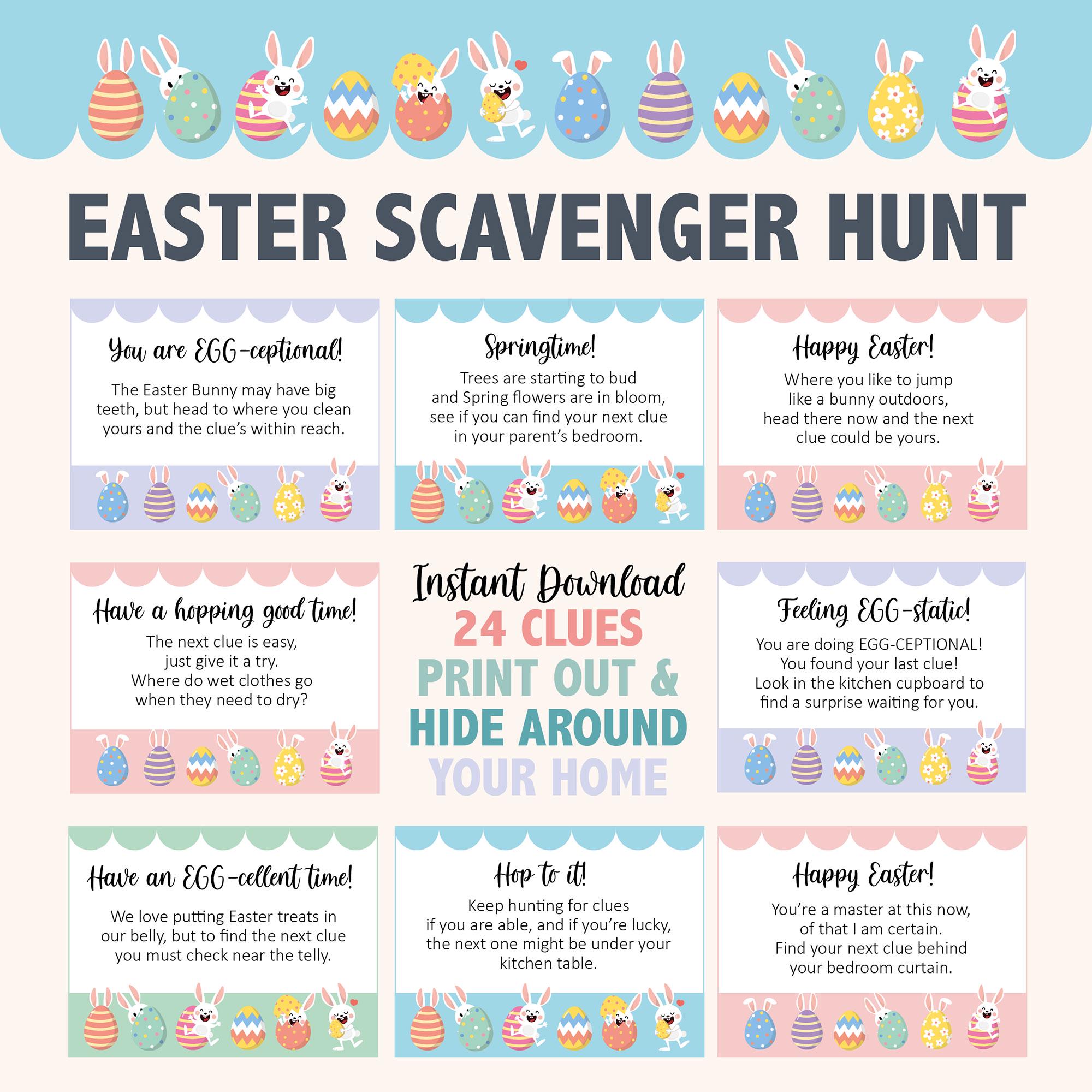 Easter Egg Scavenger Hunt Clue Cards, Easter Egg Hunt Clues, Easter ...