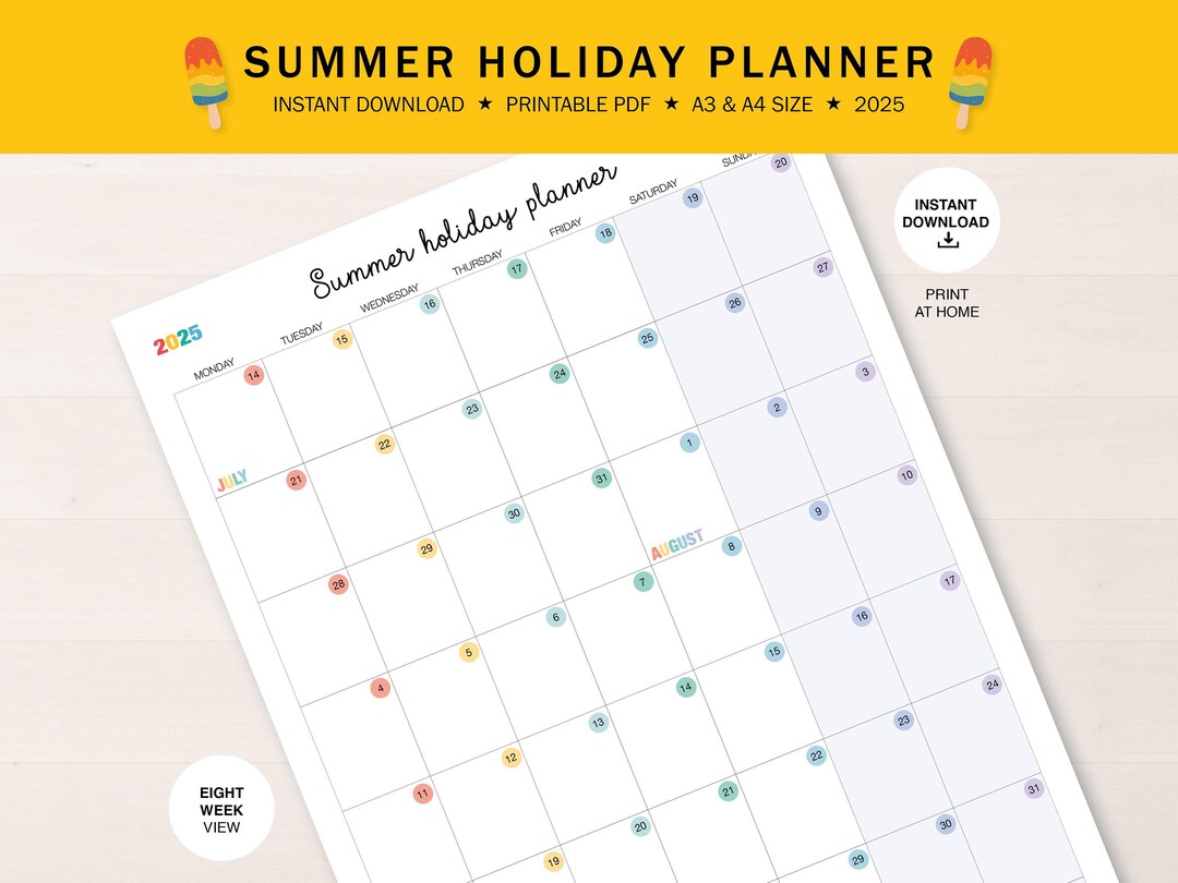 Summer Holiday Wall Planner 2025, School Holiday Planner, Printable ...