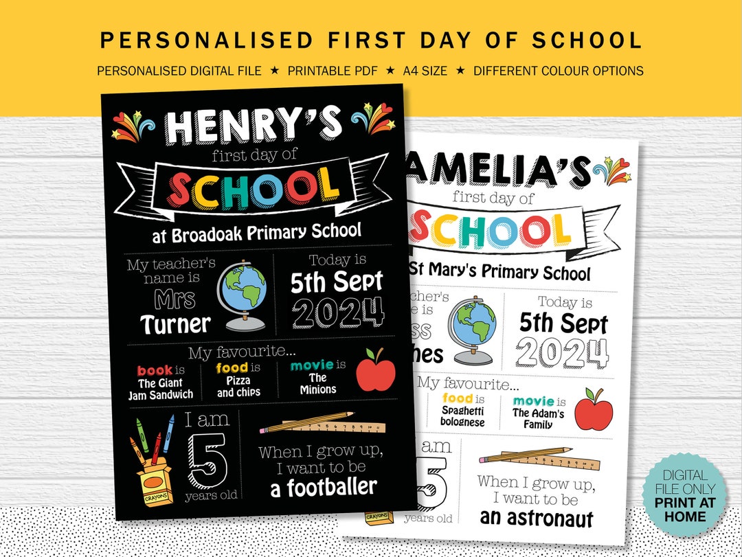 First Day of School, Personalised Print, Starting School Printable ...