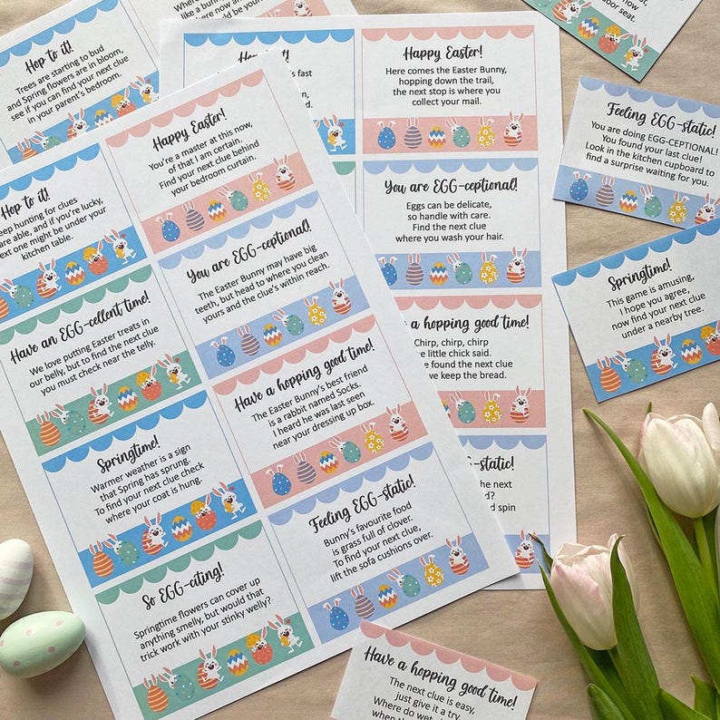 Easter Egg Scavenger Hunt Clue Cards, Easter Egg Hunt Clues, Easter ...