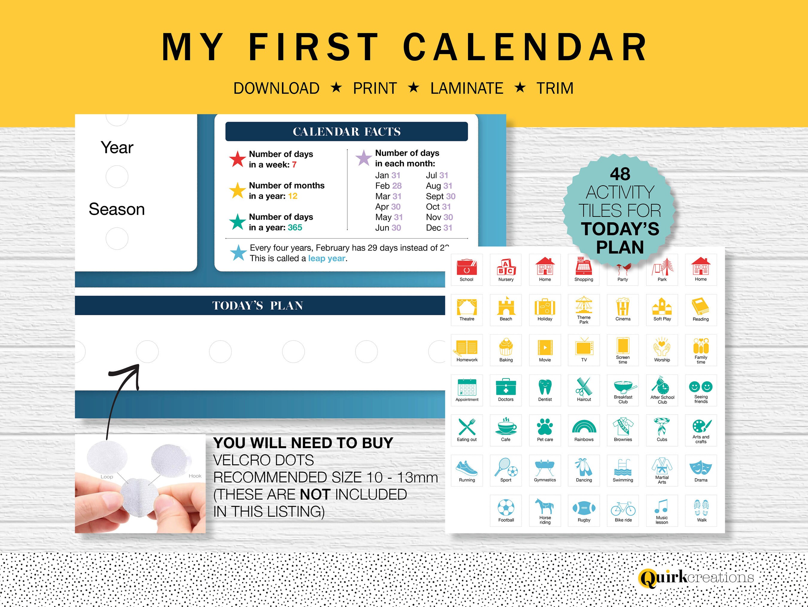 Printable Calendar for Kids, Daily Routine Chart, Childrens First ...