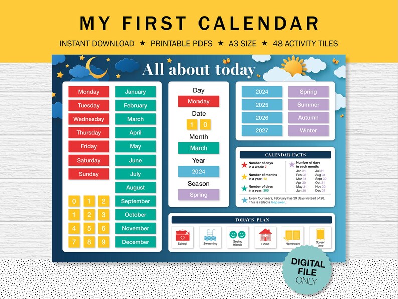 Printable Calendar for Kids, Daily Routine Chart, Childrens First ...