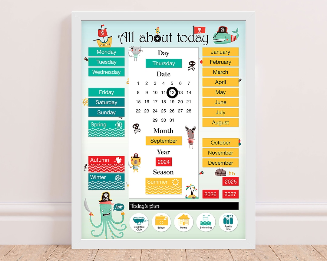 Pirate Magnetic Calendar: Kids Daily Routine Planner, Learning Calendar ...