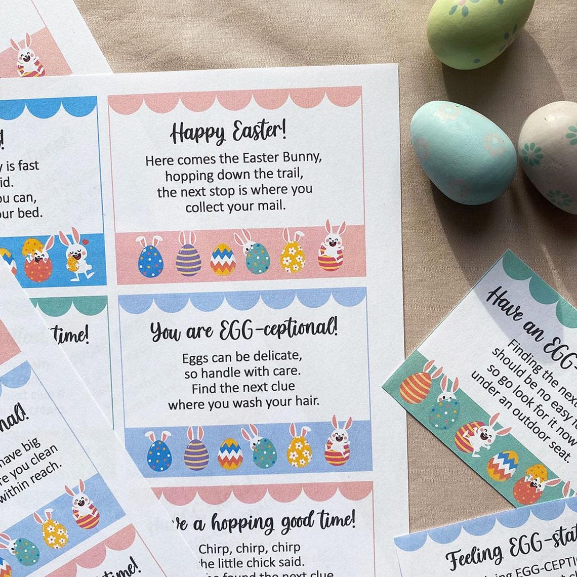 Easter Egg Scavenger Hunt Clue Cards, Easter Egg Hunt Clues, Easter ...