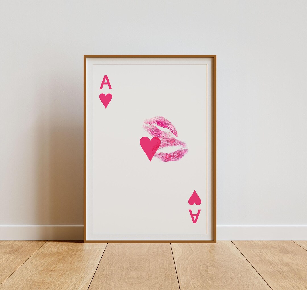 Playing Card Poster Ace of Hearts, Kiss, Lipstick, Preppy Poster, Girly ...